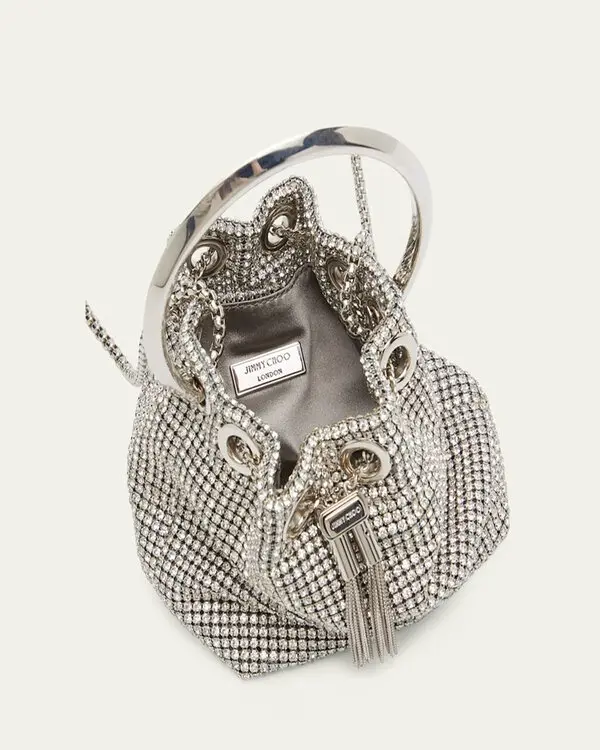 JIMMY CHOO Bon Bon Micro Crystal Bucket Bag - Silver