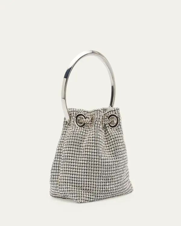 JIMMY CHOO Bon Bon Micro Crystal Bucket Bag - Silver