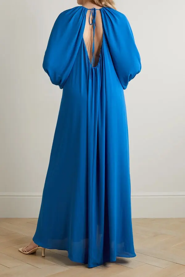 sachin and babi light blue dress Bernadette Frida Tie-Detailed Open-Back Chiffon Maxi Dress In Blue - 60%  Off