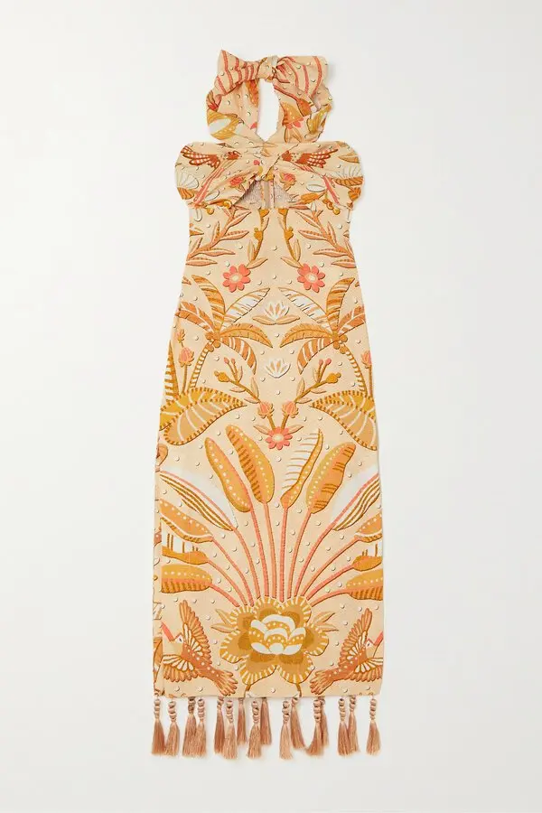 knee length dresses for ladies Palm Tree Eyelet Blush Pink Sleeveless Midi Dress