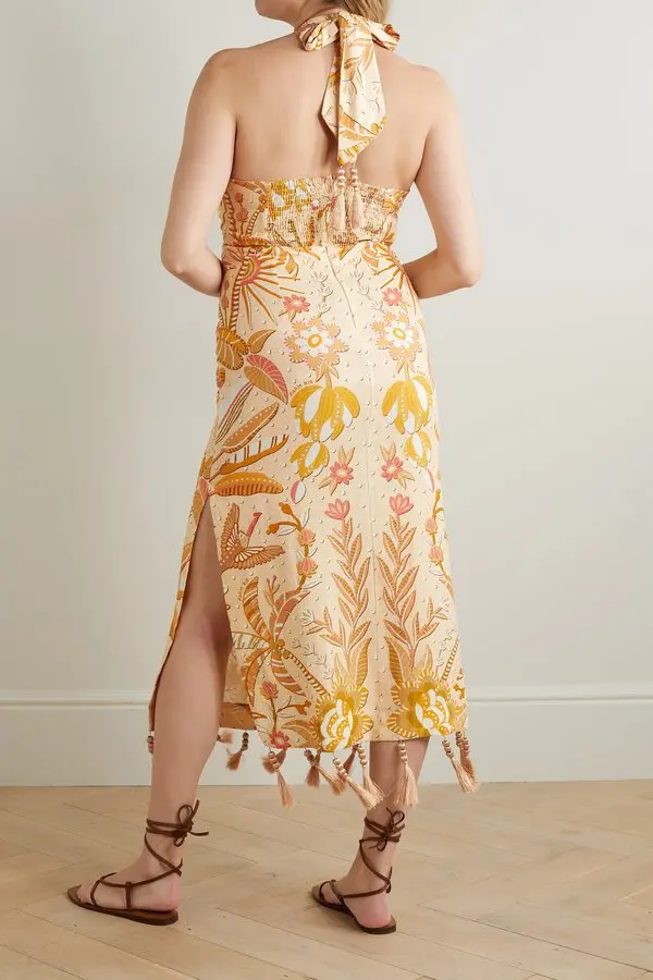 knee length dresses for ladies Farm Rio Blush Pink Palm Tree Eyelet Midi Dress main image 0
