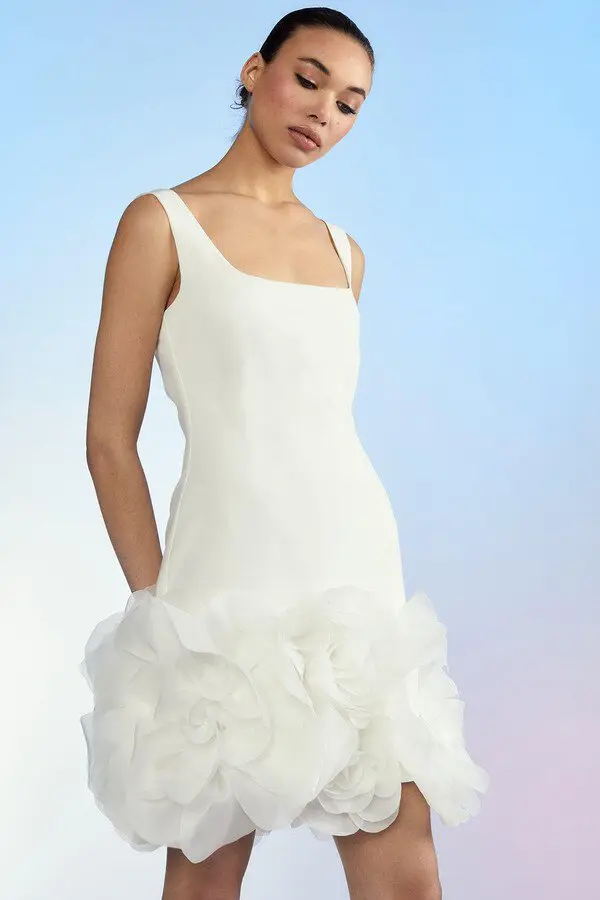 white ponte knit dress Cynthia Rowley Kourtney With Organza Flower Hem In - 74% Off model: P395S
