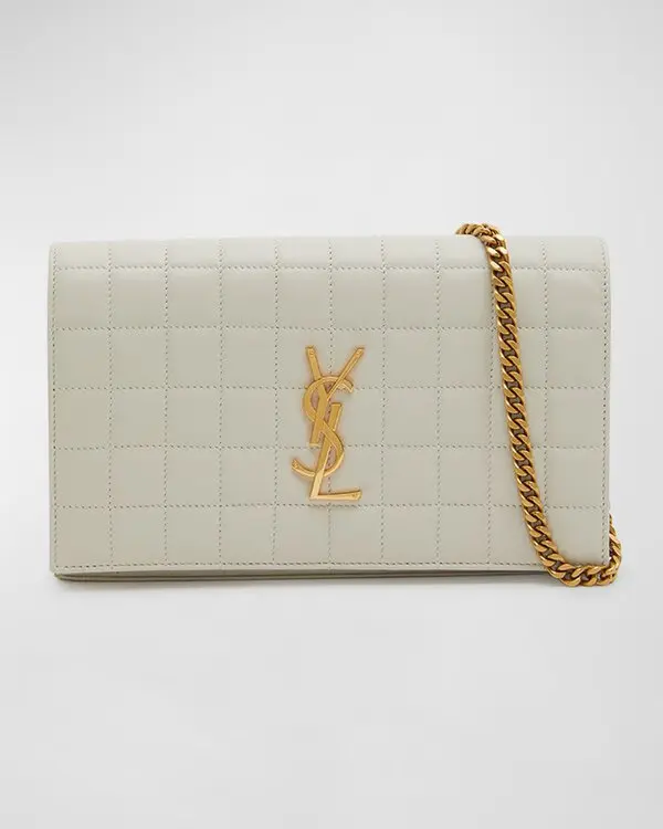 Saint Laurent Cassandre Wallet On Chain In Quilted Smooth Leather Bag - Crema Soft