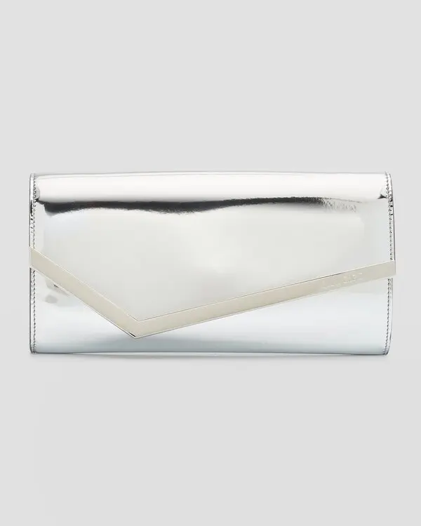 JIMMY CHOO Emmie Metallic Leather Clutch - Silver