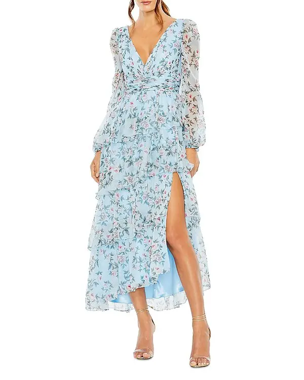 Mac Duggal Gathered Tiered Midi Dress