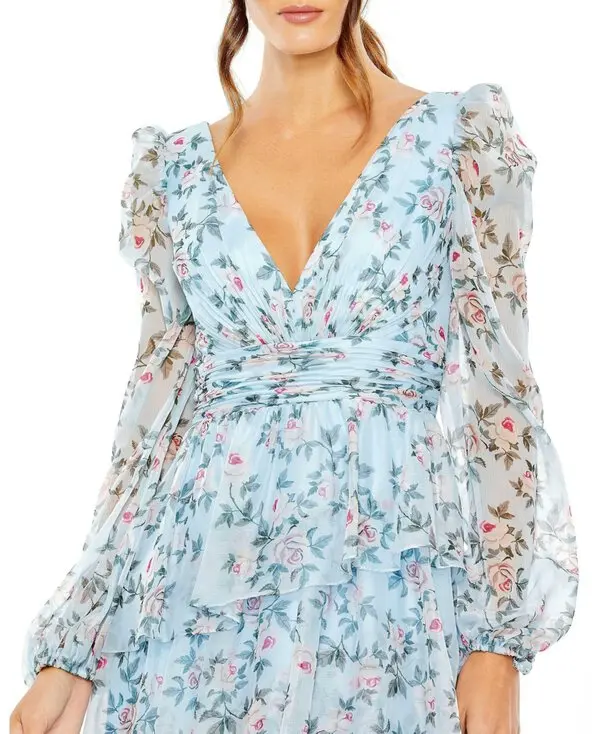 Mac Duggal Gathered Tiered Midi Dress