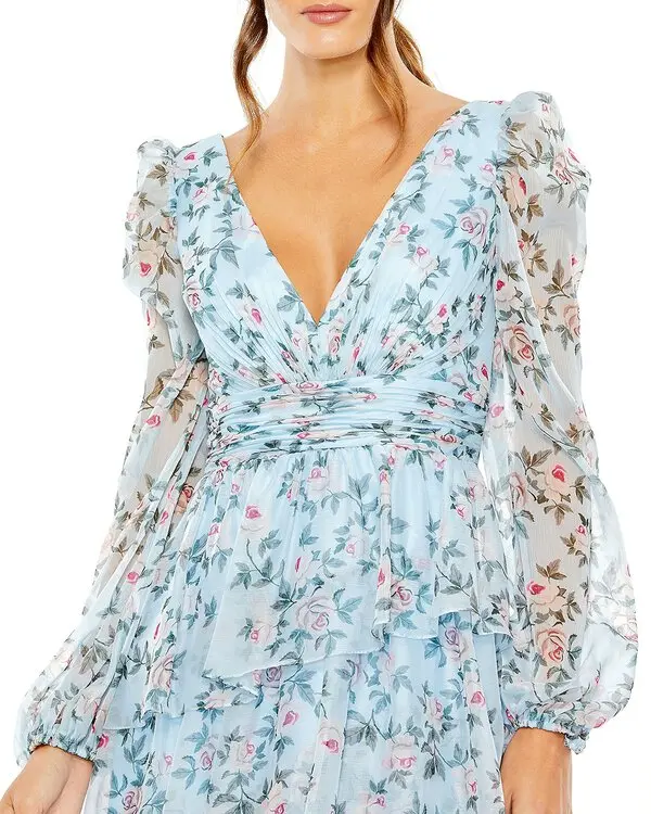 Mac Duggal Gathered Tiered Midi Dress