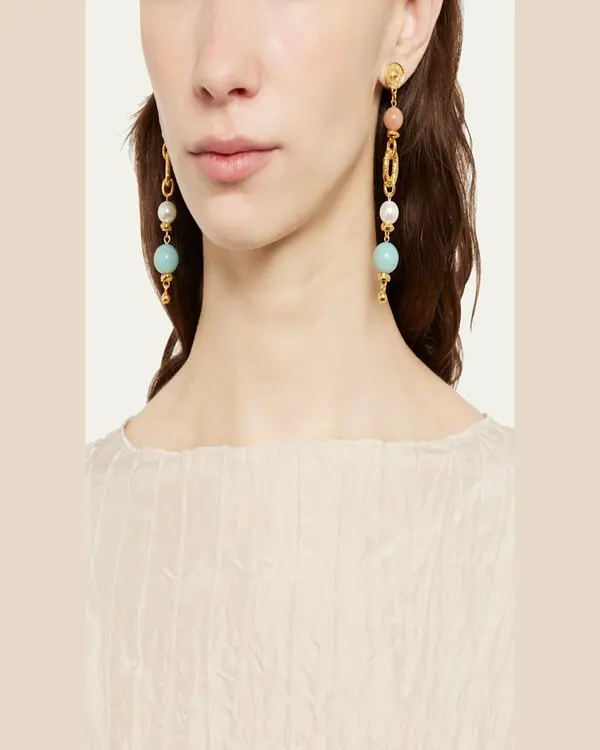 BEN-AMUN Pearly, Rose Quartz And Amazonite Dangle Earrings
