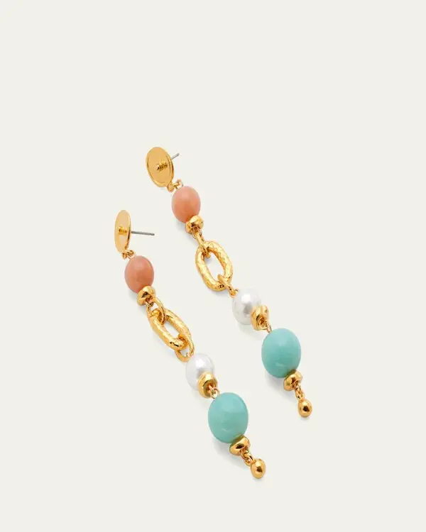 BEN-AMUN Pearly, Rose Quartz And Amazonite Dangle Earrings
