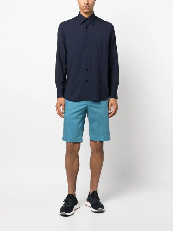 PT TORINO Straight-point Collar Wool Shirt - Blue