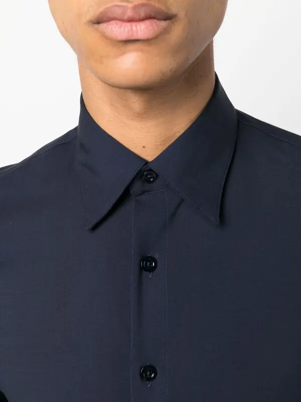 PT TORINO Straight-point Collar Wool Shirt - Blue