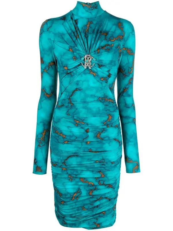 Roberto Cavalli Marble-print Bodycon Midi Dress