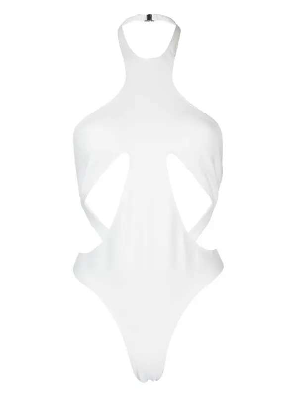 MUGLER Halterneck Cut-out Swimsuit - White