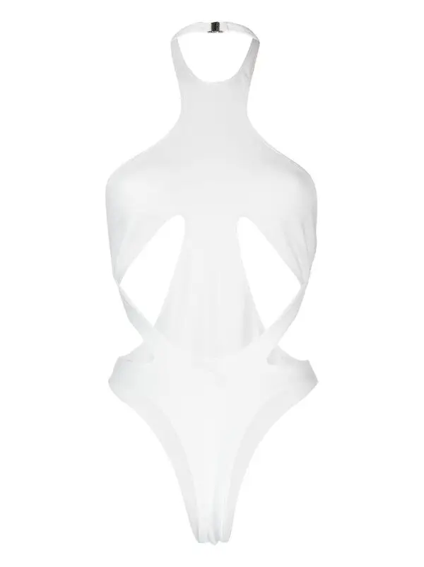 MUGLER Halterneck Cut-out Swimsuit - White
