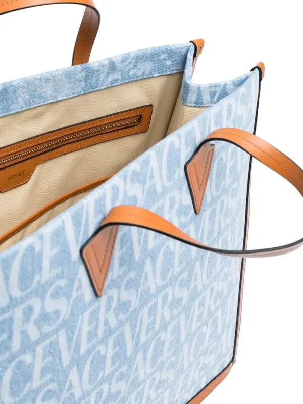 Versace Allover Logo Denim Tote Bag - Blue