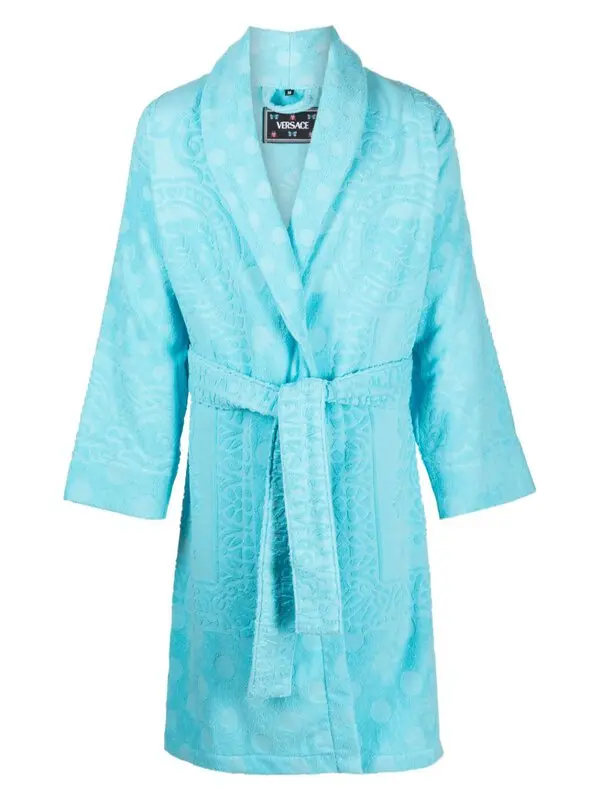 Versace Barocco-print Terry-cloth Robe - Blue