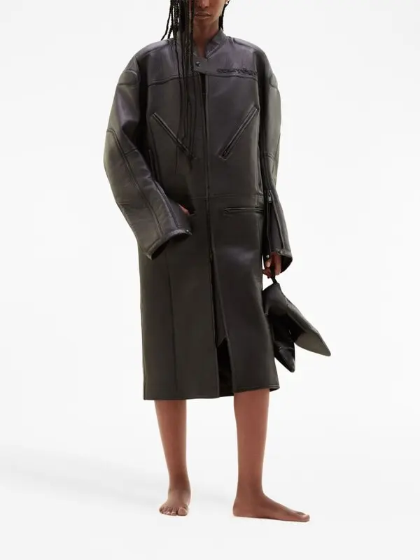 COURREGES Logo-debossed Leather Coat