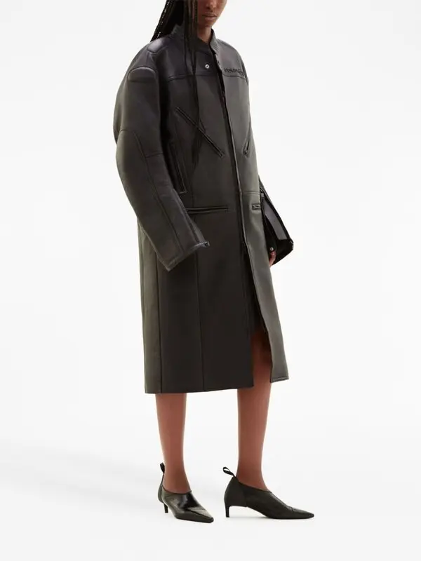 COURREGES Logo-debossed Leather Coat