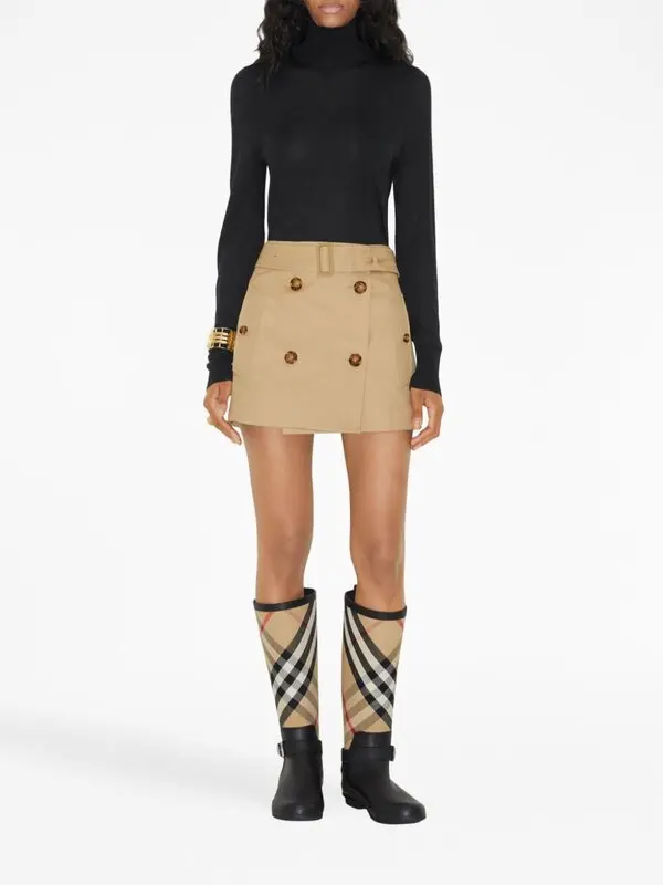 Burberry Gabardine Cotton Miniskirt - Neutrals