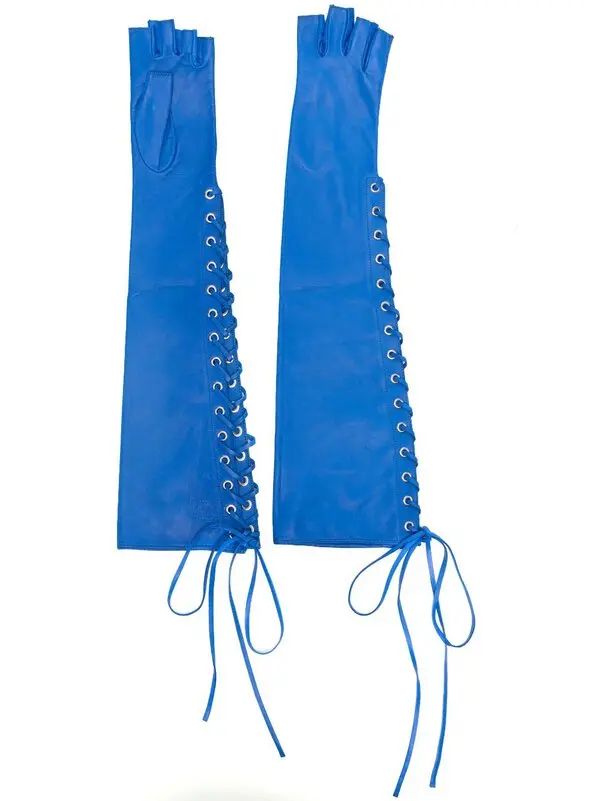 MANOKHI Fingerless Leather Gloves - Blue