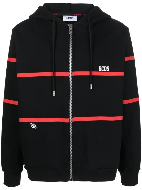 Gcds Stripe-print Zip-up Hoodie