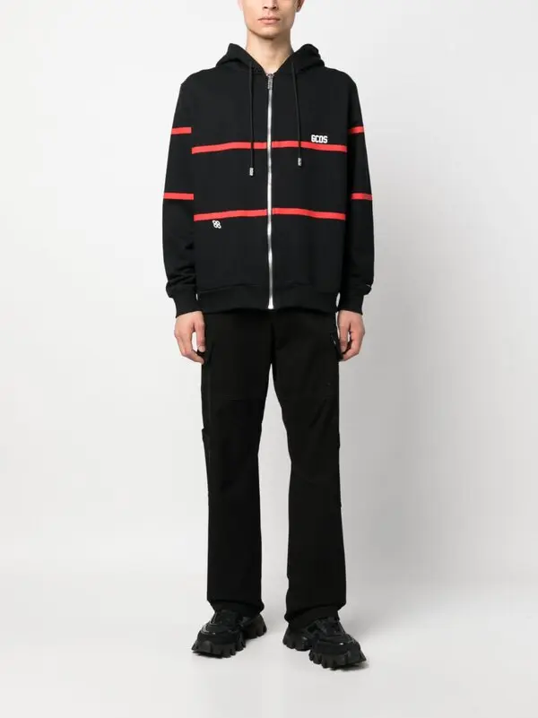 Gcds Stripe-print Zip-up Hoodie