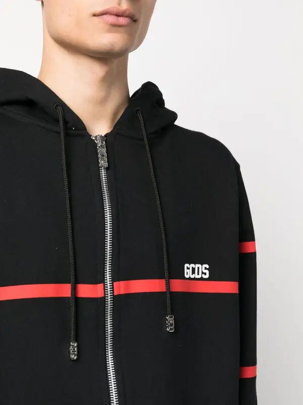 Gcds Stripe-print Zip-up Hoodie