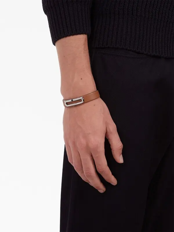 FERRAGAMO Gancini Plaque Leather Bracelet