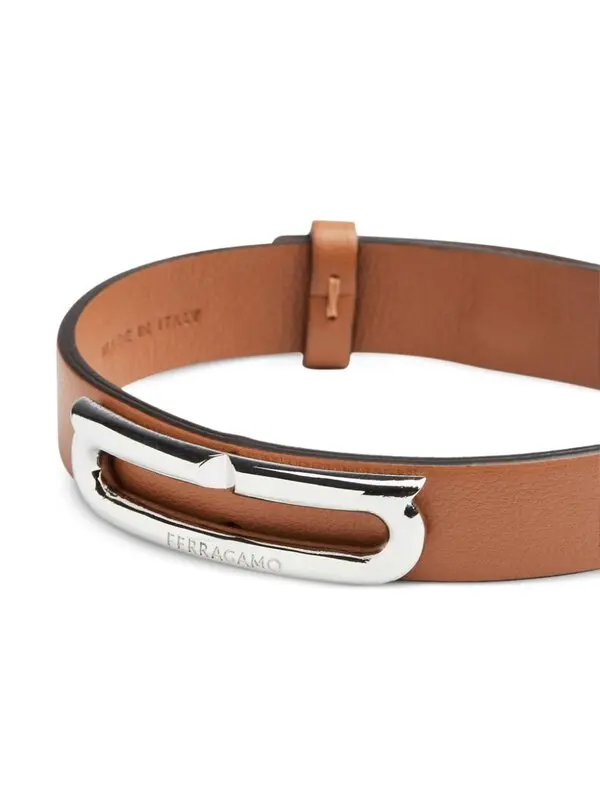 FERRAGAMO Gancini Plaque Leather Bracelet