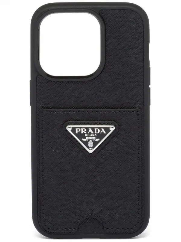 Prada Saffiano Leather Iphone 14 Pro Case - Black | Editorialist