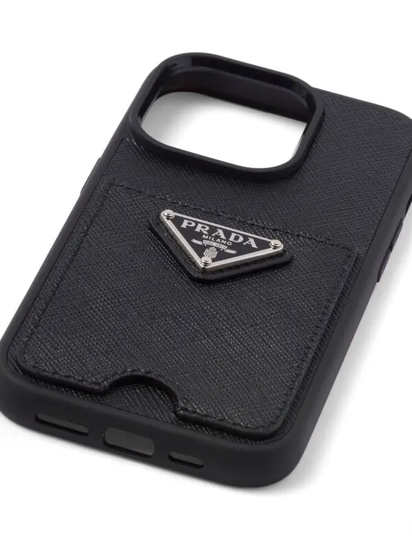 Prada Saffiano Leather Iphone 14 Pro Case - Black | Editorialist