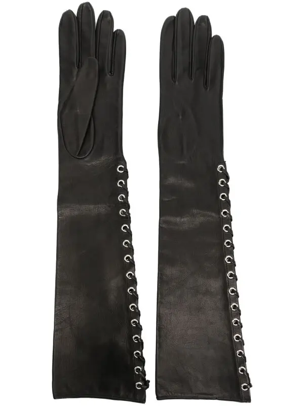 MANOKHI Leather Lace-up Gloves - Black
