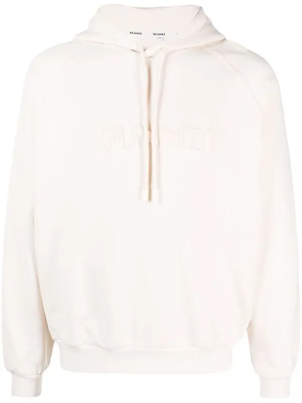 Sunnei Embroidered-logo Cotton Hoodie - Neutrals