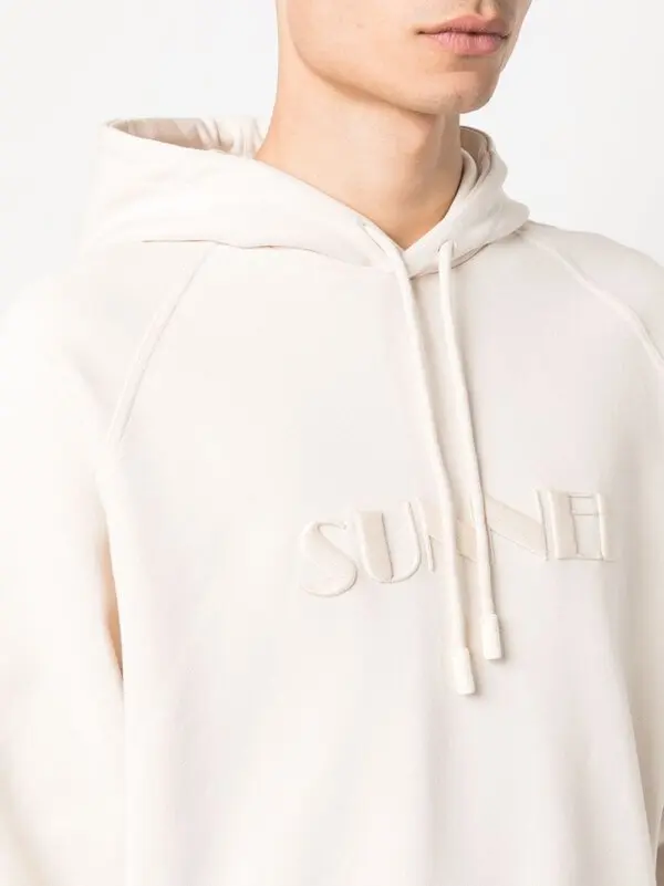 Sunnei Embroidered-logo Cotton Hoodie - Neutrals