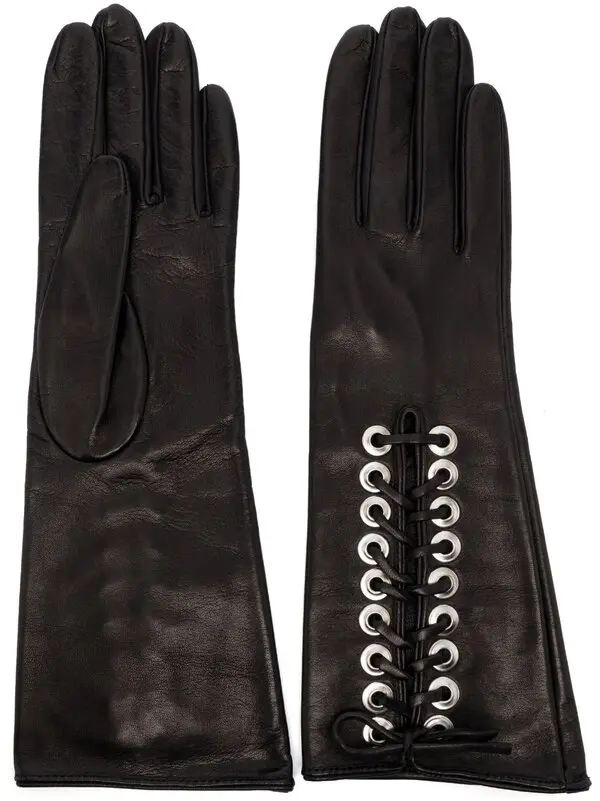 MANOKHI Lace-up Leather Gloves - Black