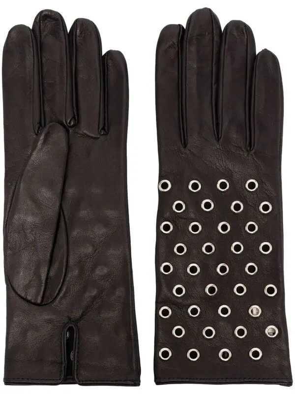MANOKHI Eyelet-detail Leather Gloves - Black