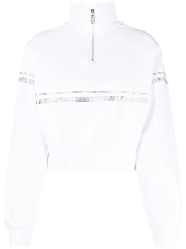 Gcds Rhinestone-embellished Cropped Sweatshirt - White