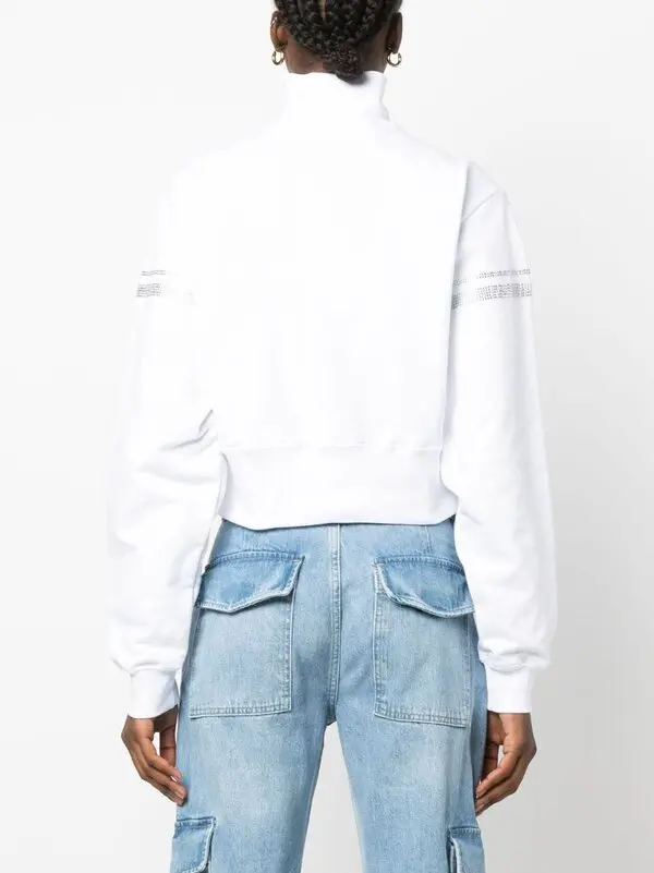 Gcds Rhinestone-embellished Cropped Sweatshirt - White
