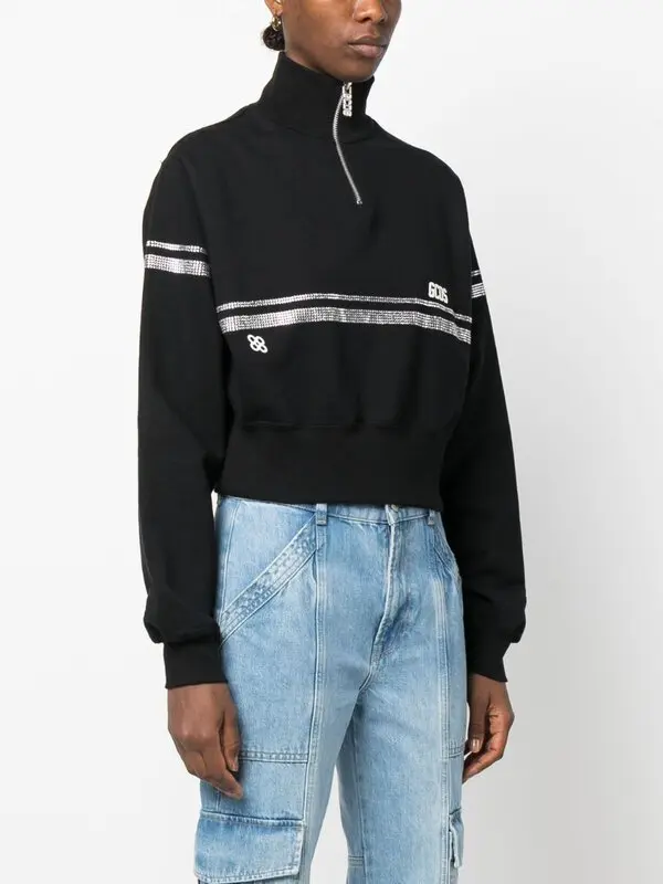 Gcds Rhinestone-embellished Cropped Sweatshirt - Black