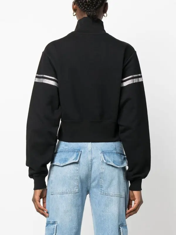 Gcds Rhinestone-embellished Cropped Sweatshirt - Black