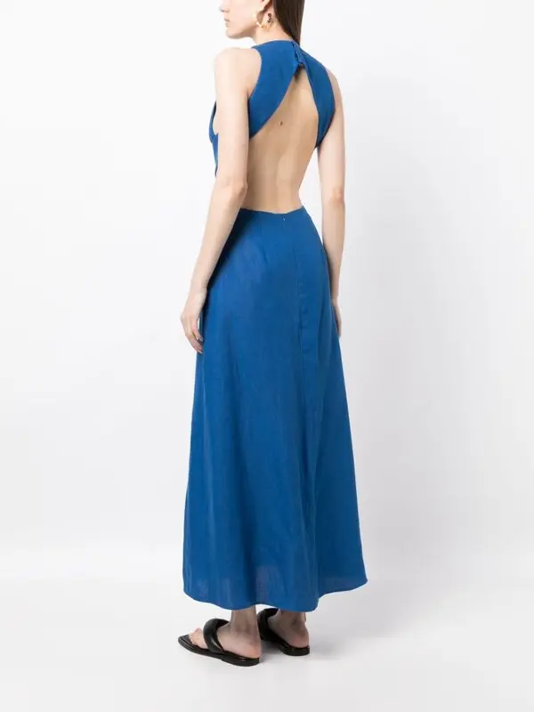 Bondi Born Miramar Backless Organic Linen Dress - Blue | Editorialist