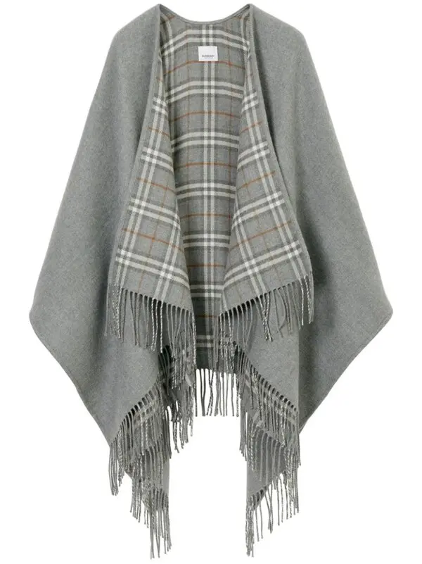 Burberry Check-print Reversible Wool Cape - Grey
