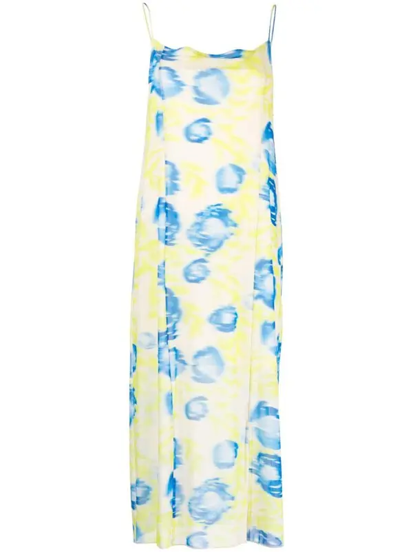 GANNI Printed Mesh Slip Midi Dress