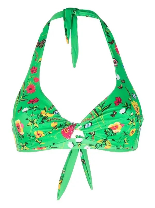 MC2 SAINT BARTH Floral-print Twist Bikini Top - Green