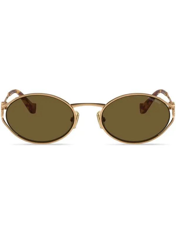 Miu Miu Logo-plaque Sunglasses - Gold