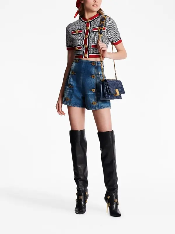 Balmain Monogram Jacquard Knit Crop Top