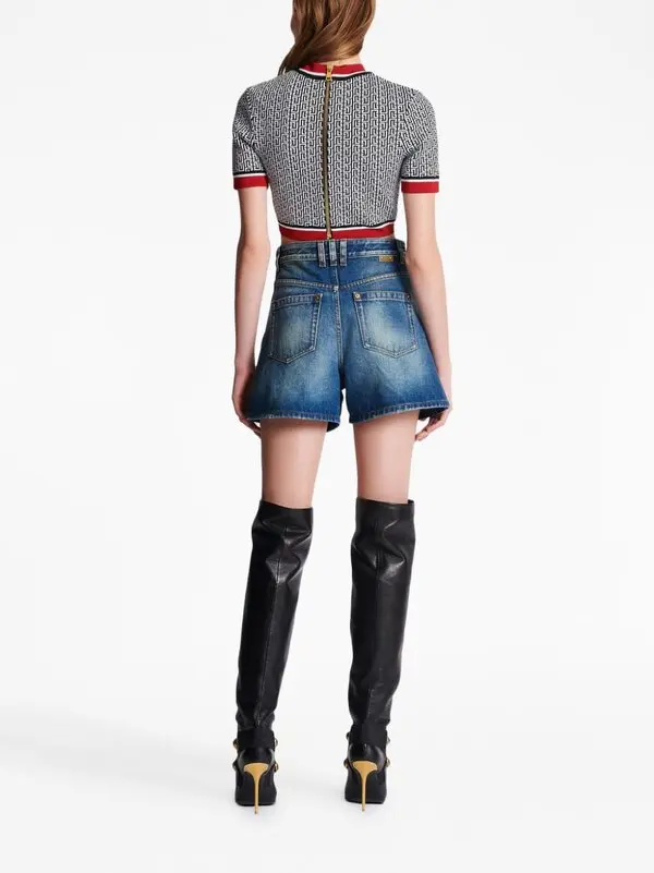 Balmain Monogram Jacquard Knit Crop Top