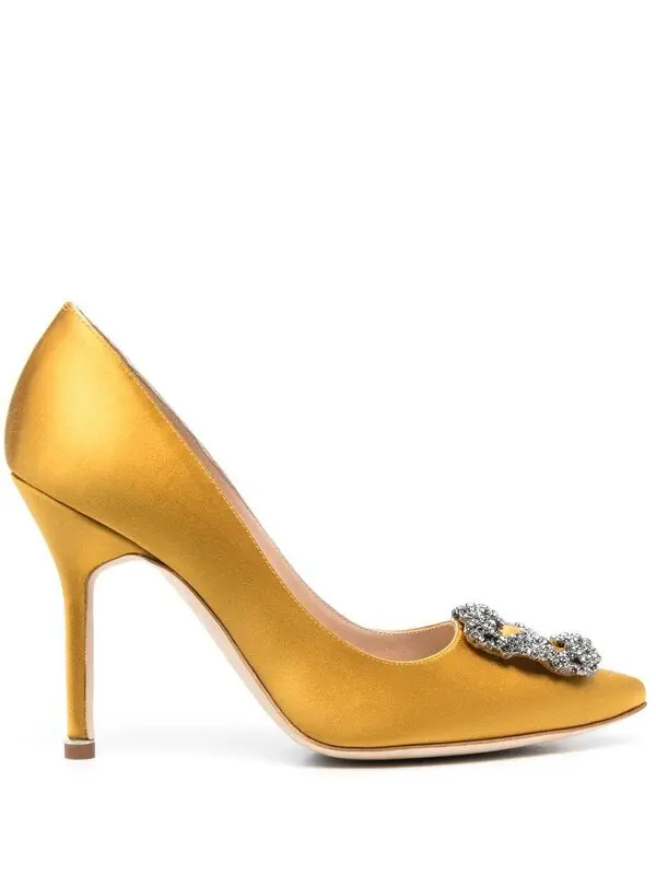 Manolo Blahnik 105mm Hangisi Satin Pumps - Yellow