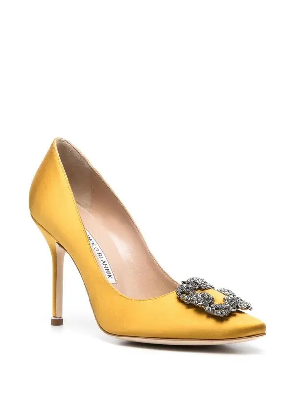 Manolo Blahnik 105mm Hangisi Satin Pumps - Yellow