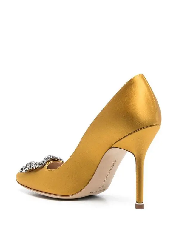 Manolo Blahnik 105mm Hangisi Satin Pumps - Yellow